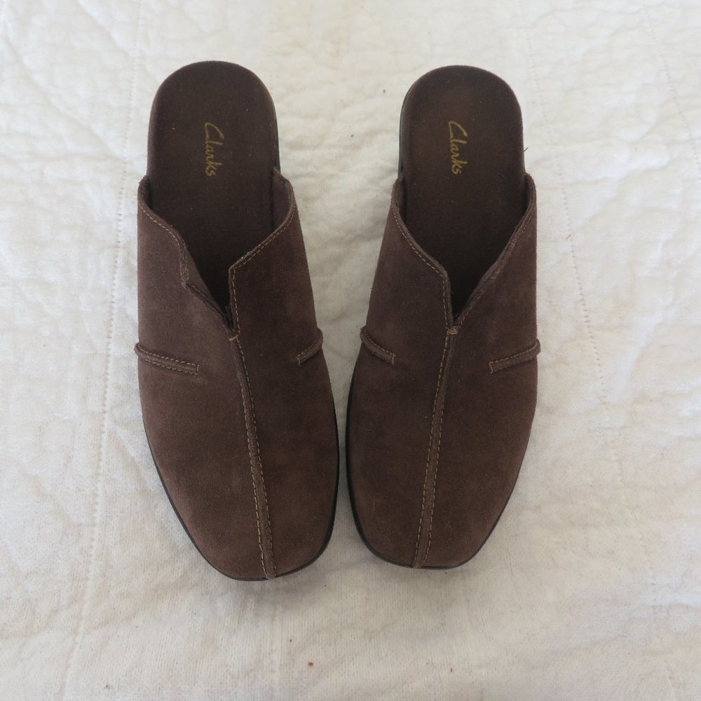 Women's Clarks Brown Suede Leather Clogs Mules Slip O… - Gem